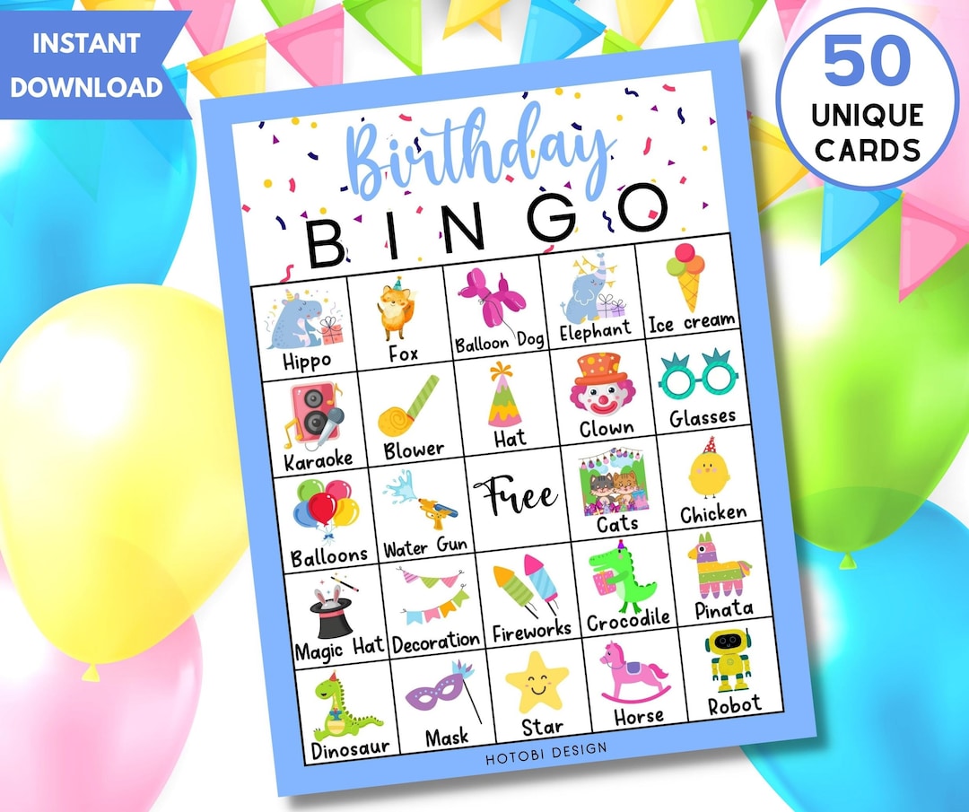 Printable Birthday Bingo Game (boy), 50 Unique Bingo Cards W/labels ...