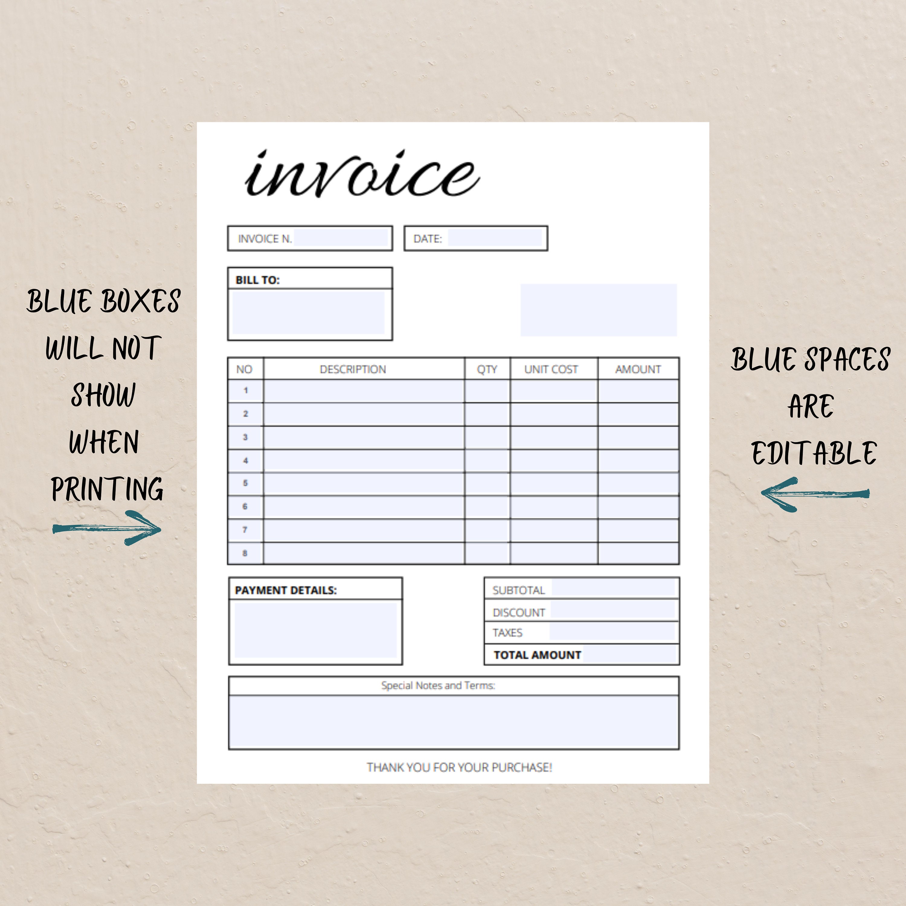 SIMPLE INVOICE TEMPLATE Custom Order Forms Editable - Etsy