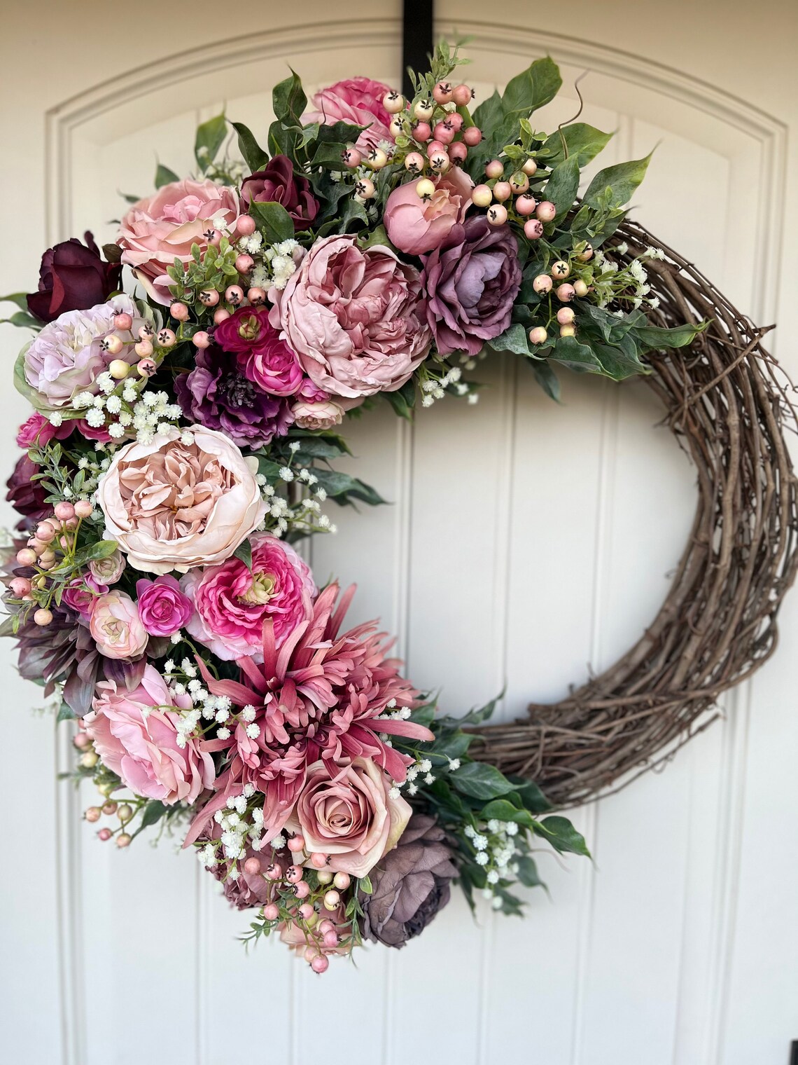 Spring Floral Wreath Year Round Wreath Pink Wreath Wreaths - Etsy