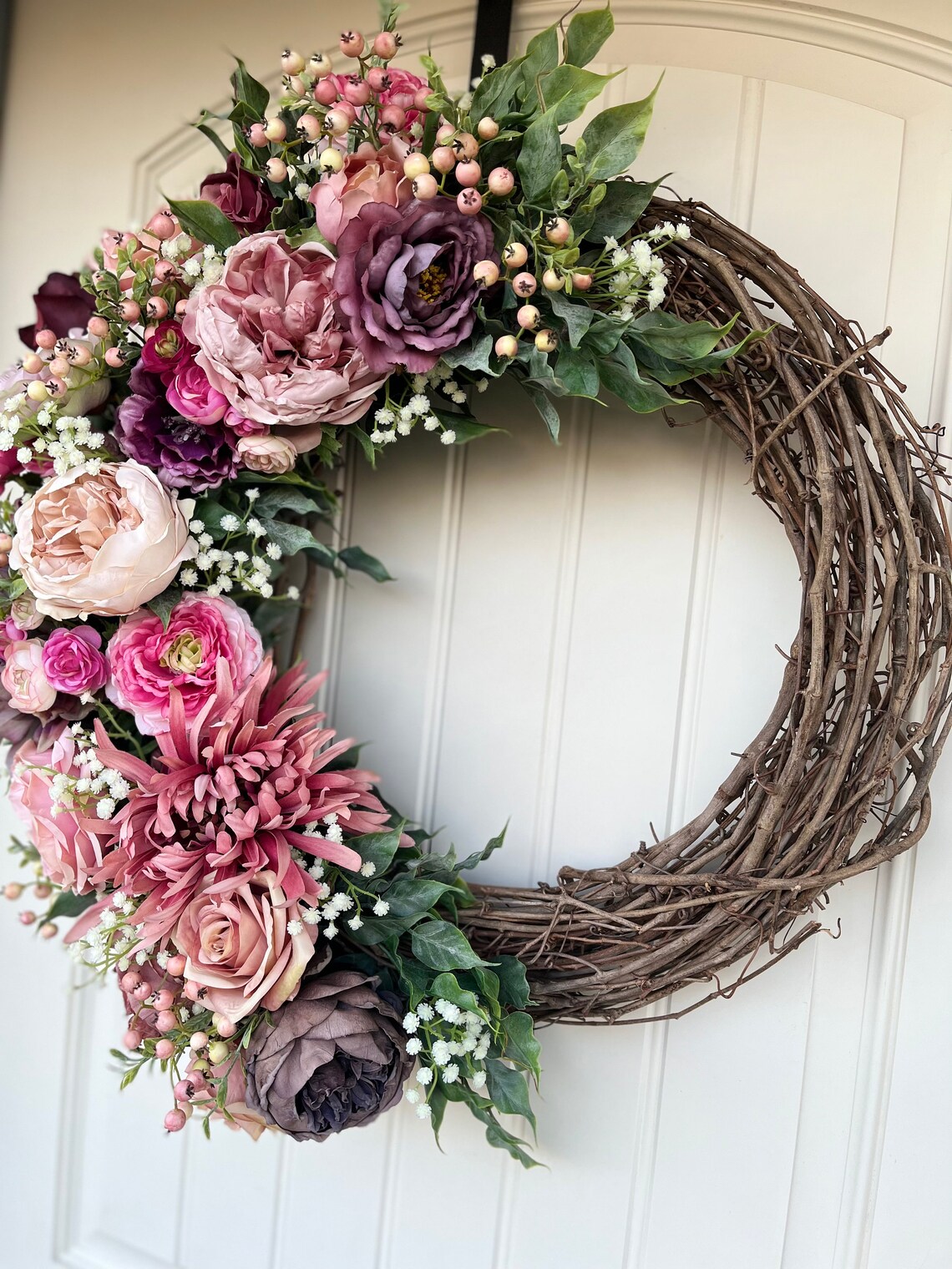 Spring Floral Wreath Year Round Wreath Pink Wreath Wreaths - Etsy
