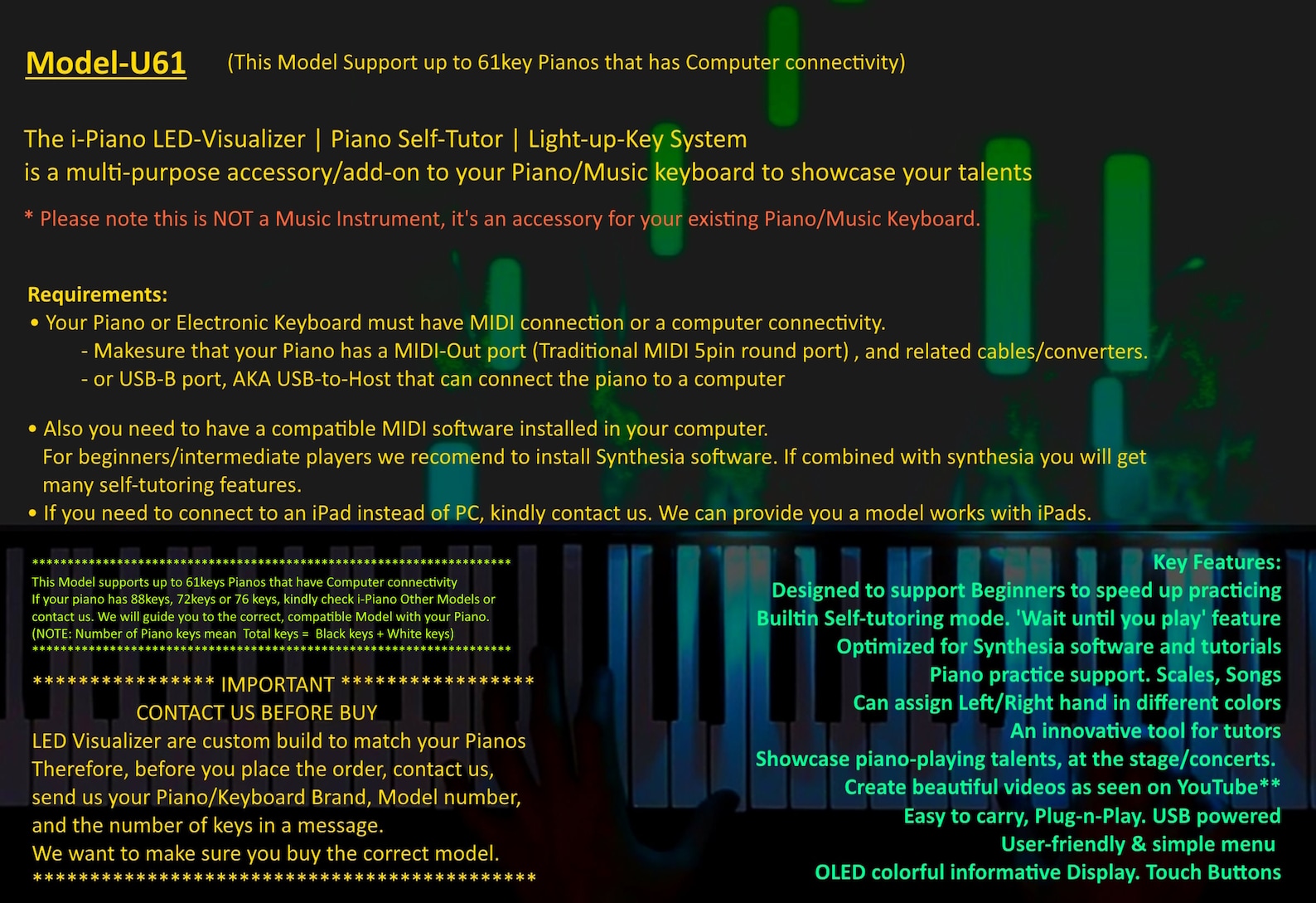 I-piano LED Visualizer | Self-tutor | Reactive Key-lights | for Pianos ...