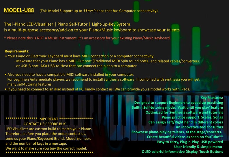 I-piano LED Visualizer | Light Strip | Lighted-key | Self-tutor Support ...