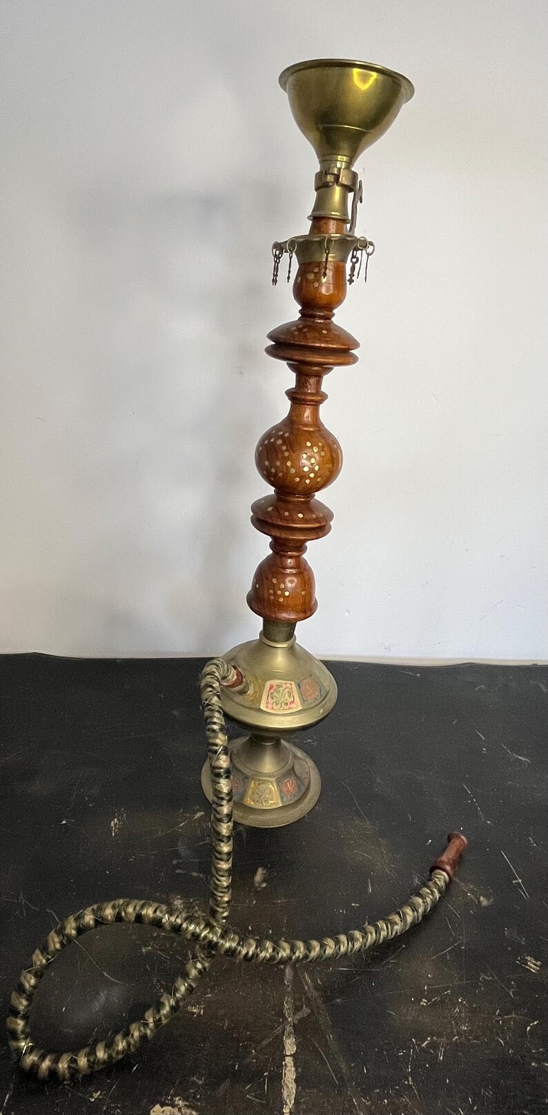 Vintage Brass & Wooden Hookah | Indian Decorative Shisha Pipe | Boho ...