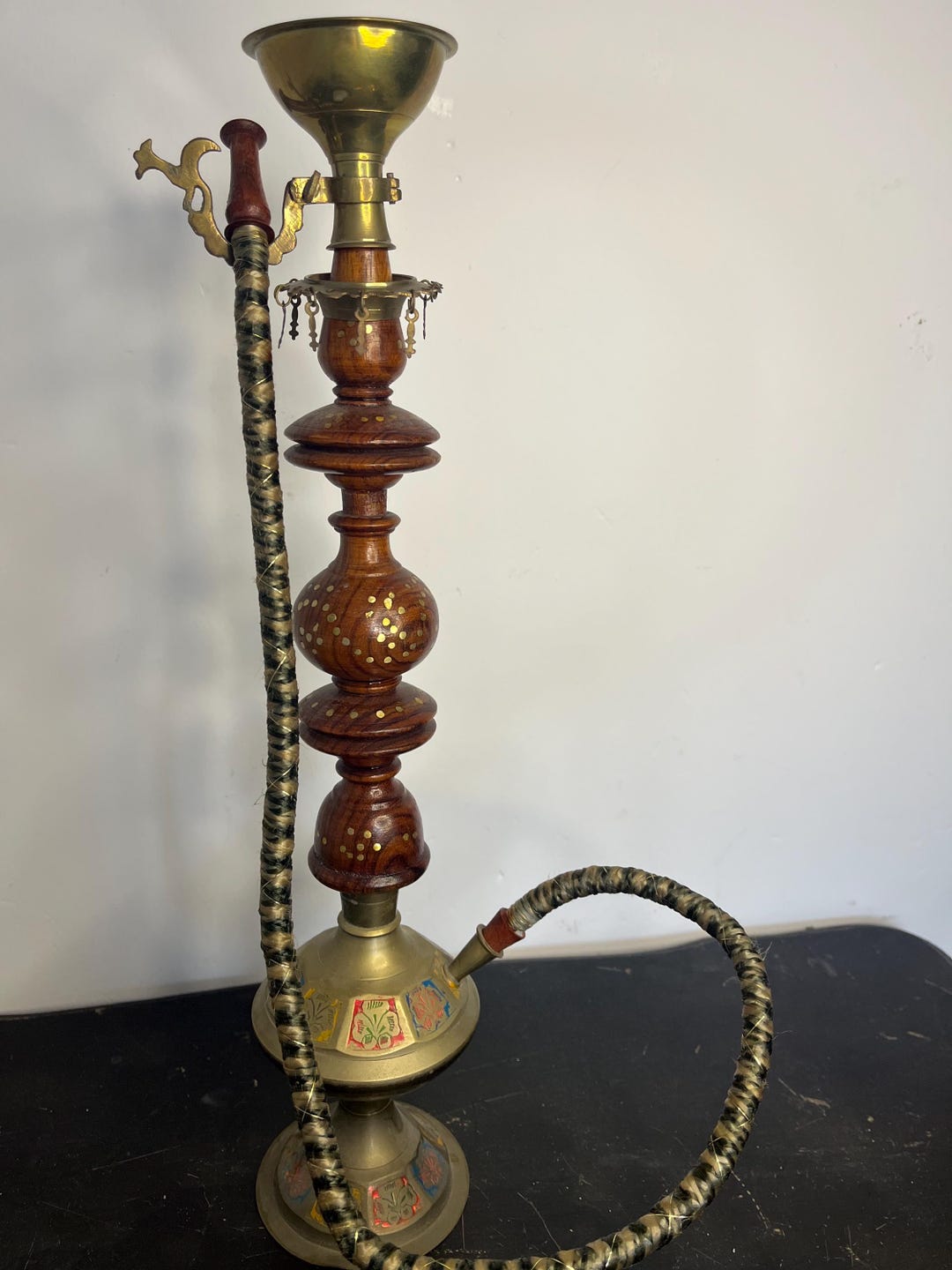 Vintage Brass & Wooden Hookah | Indian Decorative Shisha Pipe | Boho ...