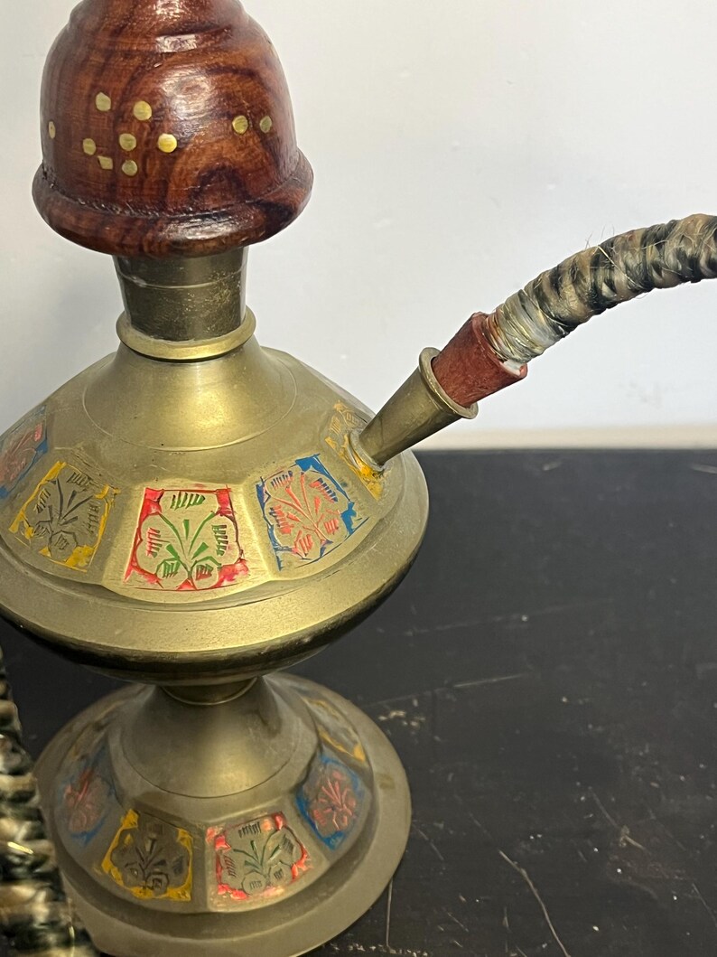 Vintage Brass & Wooden Hookah | Indian Decorative Shisha Pipe | Boho ...