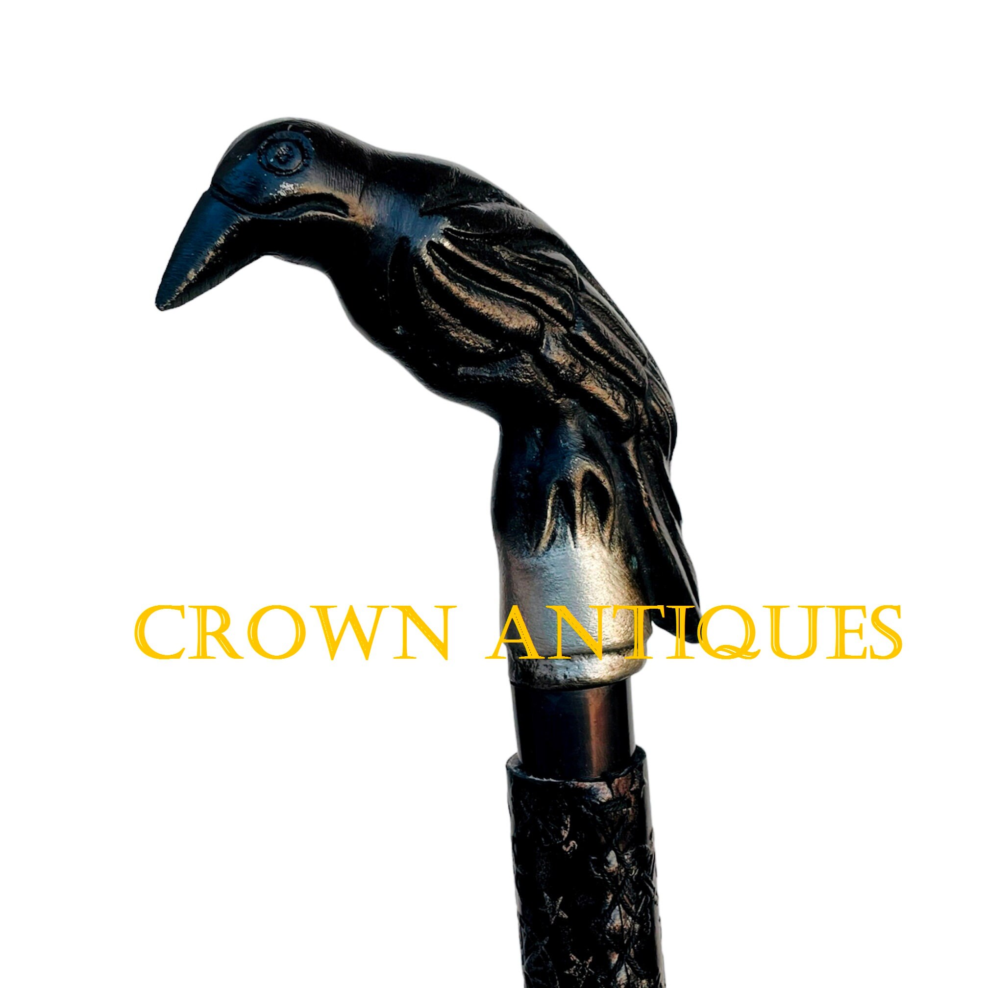 Victorian Raven Walking Stick Steampunk Unisex Wooden Leather Carved ...