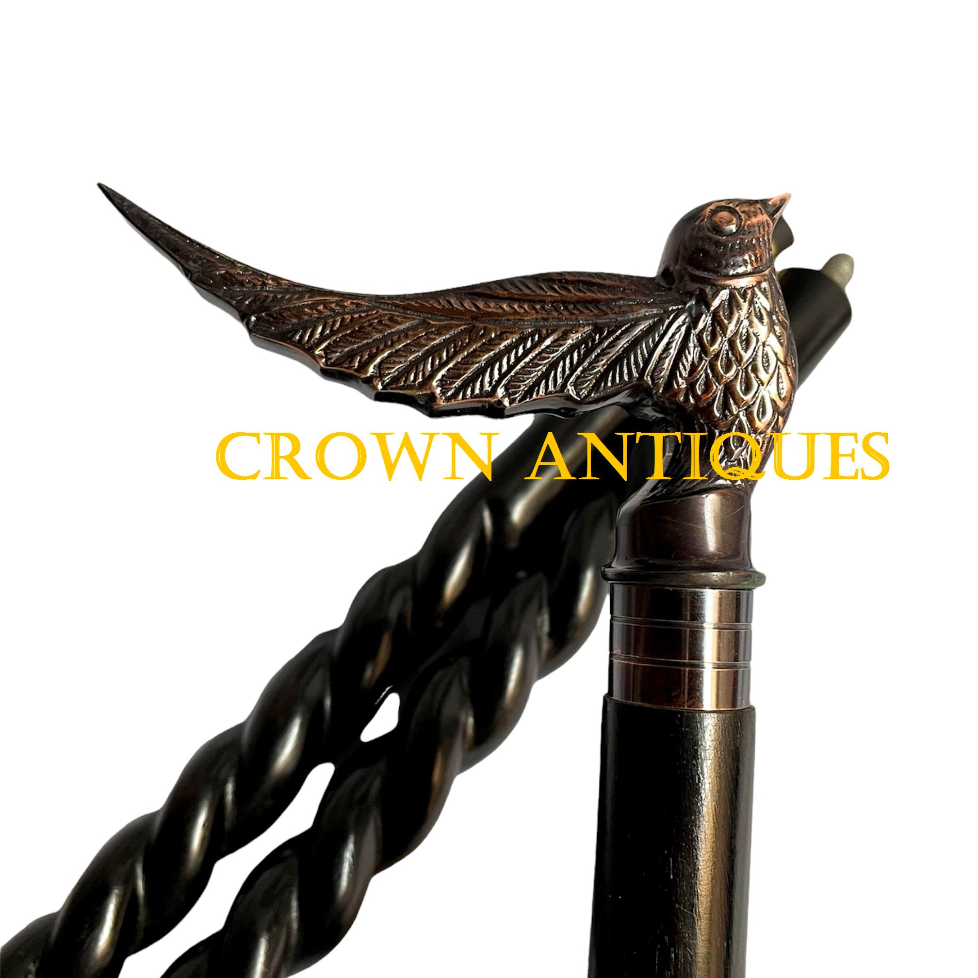 Victorian Bird Handle Walking Stick Designer Walking Cane Wooden Spiral ...