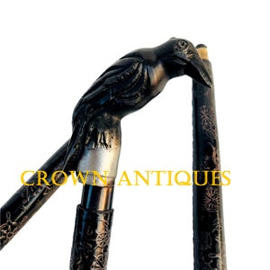 Victorian Raven Walking Stick Steampunk Unisex Wooden Leather Carved ...