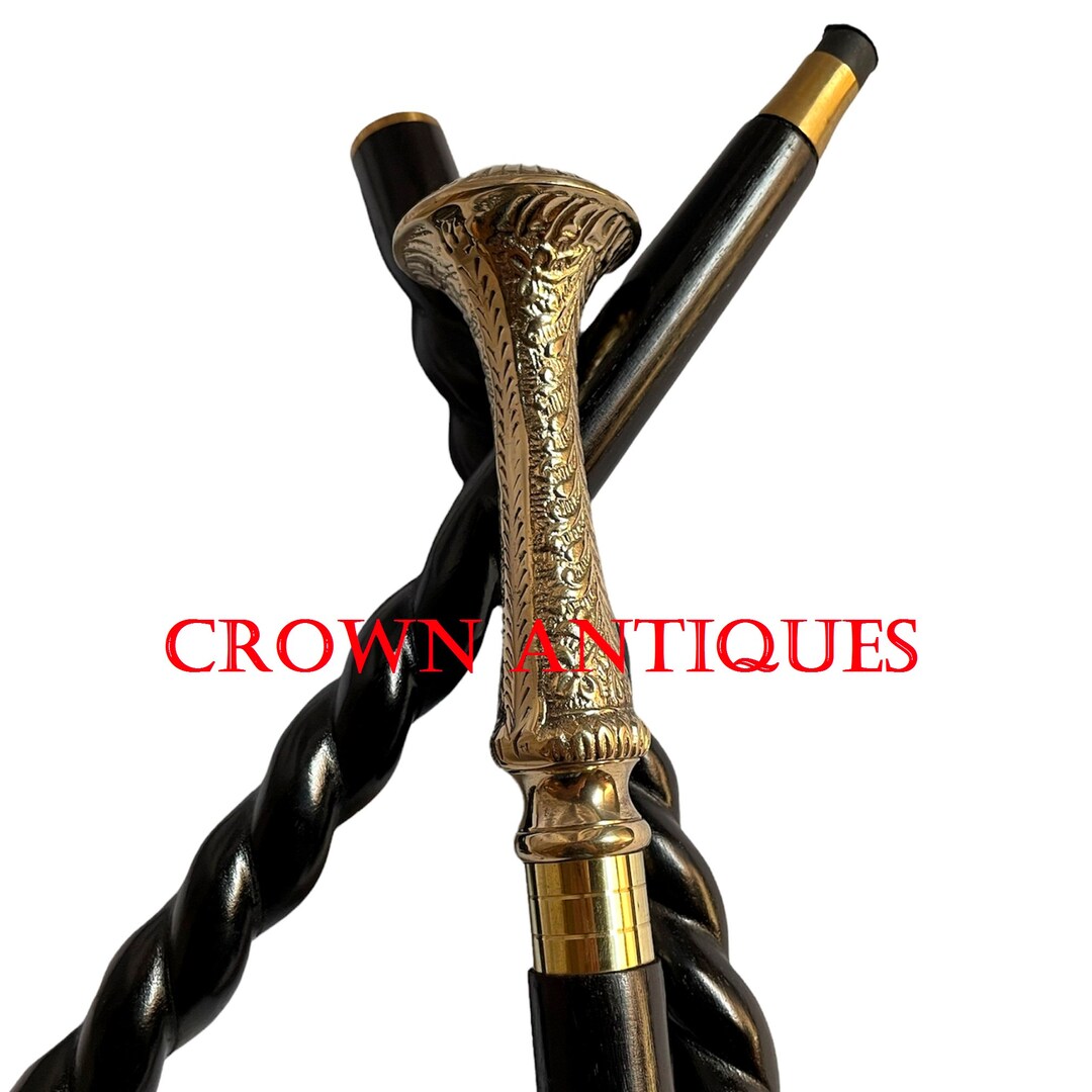 Royal Victorian Walking Stick, Designer Carved Brass Handle Walking ...