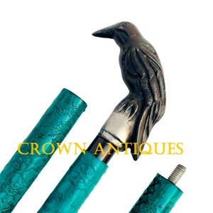 Victorian Raven Walking Stick Steampunk Unisex Wooden Leather Carved ...