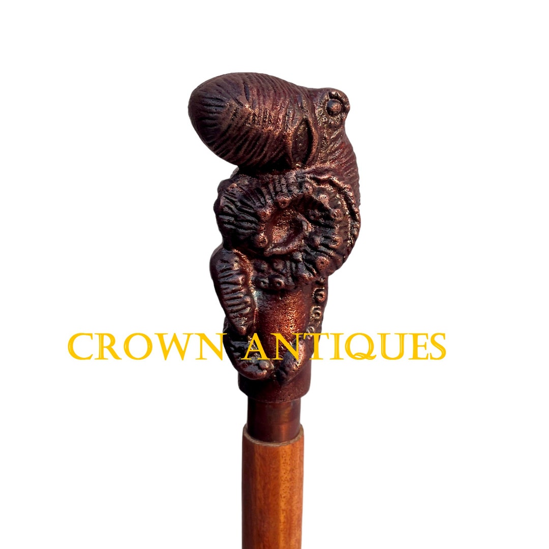 Octopus Handle Walking Cane, Designer Leather Carved Walking Stick ...