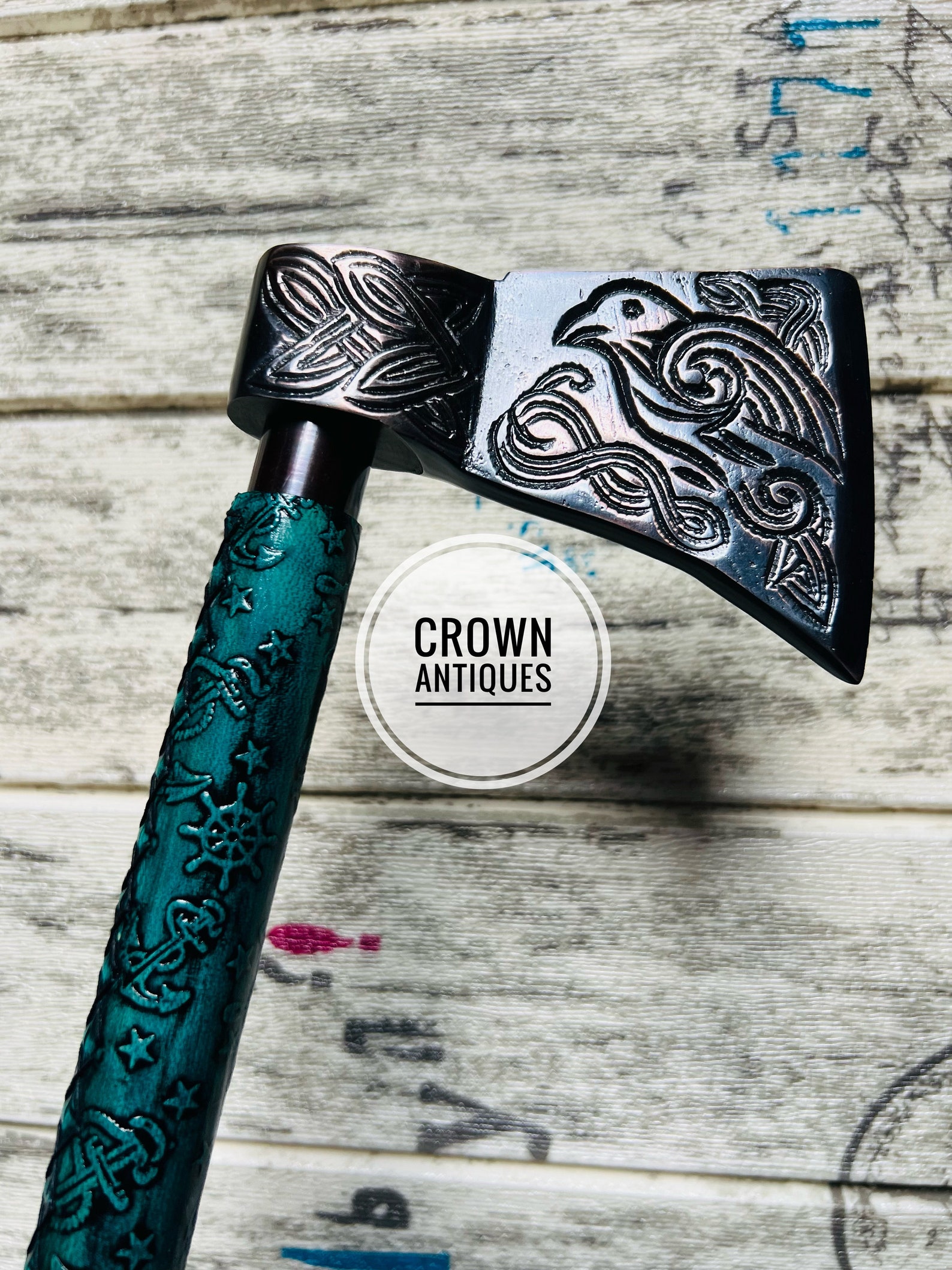 Viking Axe Handle Walking Cane Valhalla Style Medieval Battle Prop ...