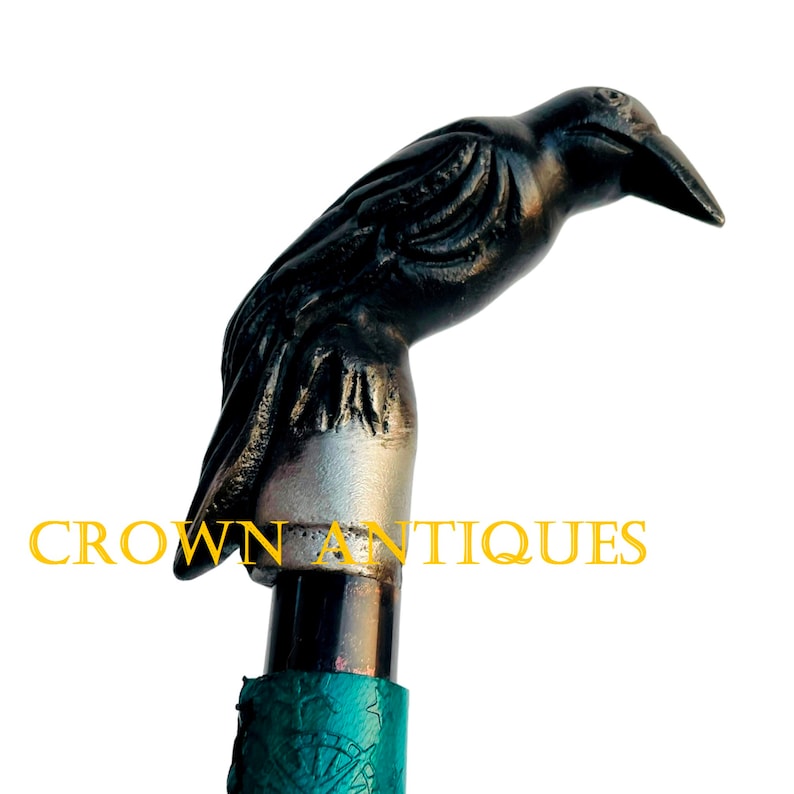 Victorian Raven Walking Stick Steampunk Unisex Wooden Leather Carved ...