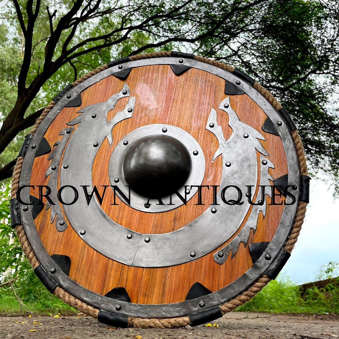 Wooden Viking Shield Dragon Battle Shield Medieval Viking Cosplay ...