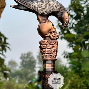 Hand Carved New Raven Skull Walking Cane, Trekking Companion Cane ...
