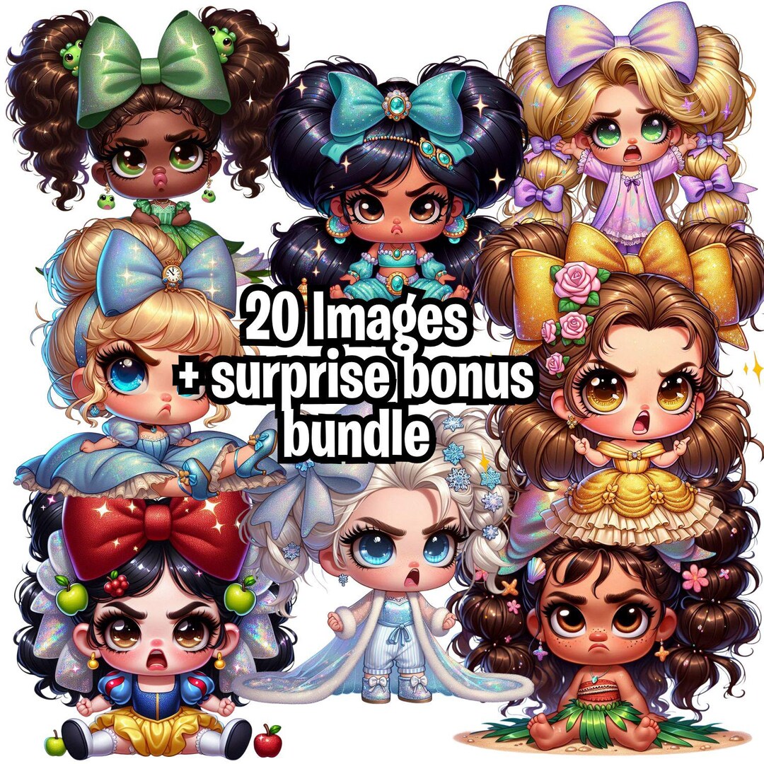 Pouty Princesses Clipart Bundle – 20 Kawaii Toddler Princess Pngs ...
