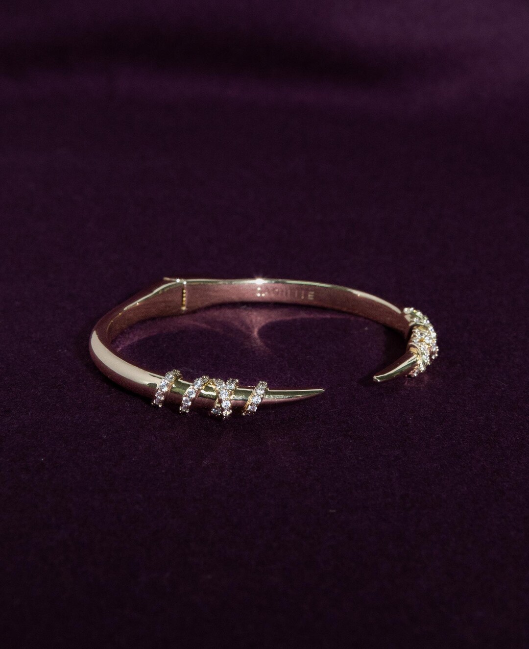 Vesper CZ Twist Cluster Claw Bangle | Gold Statement Cuff Bracelet by ...