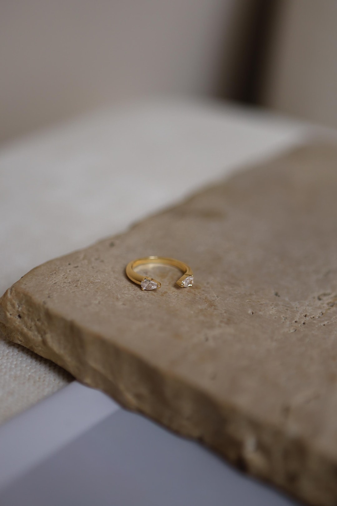 Leila 14k Gold Two-stone Ring | Open Stackable Cubic Zirconia Ring by ...