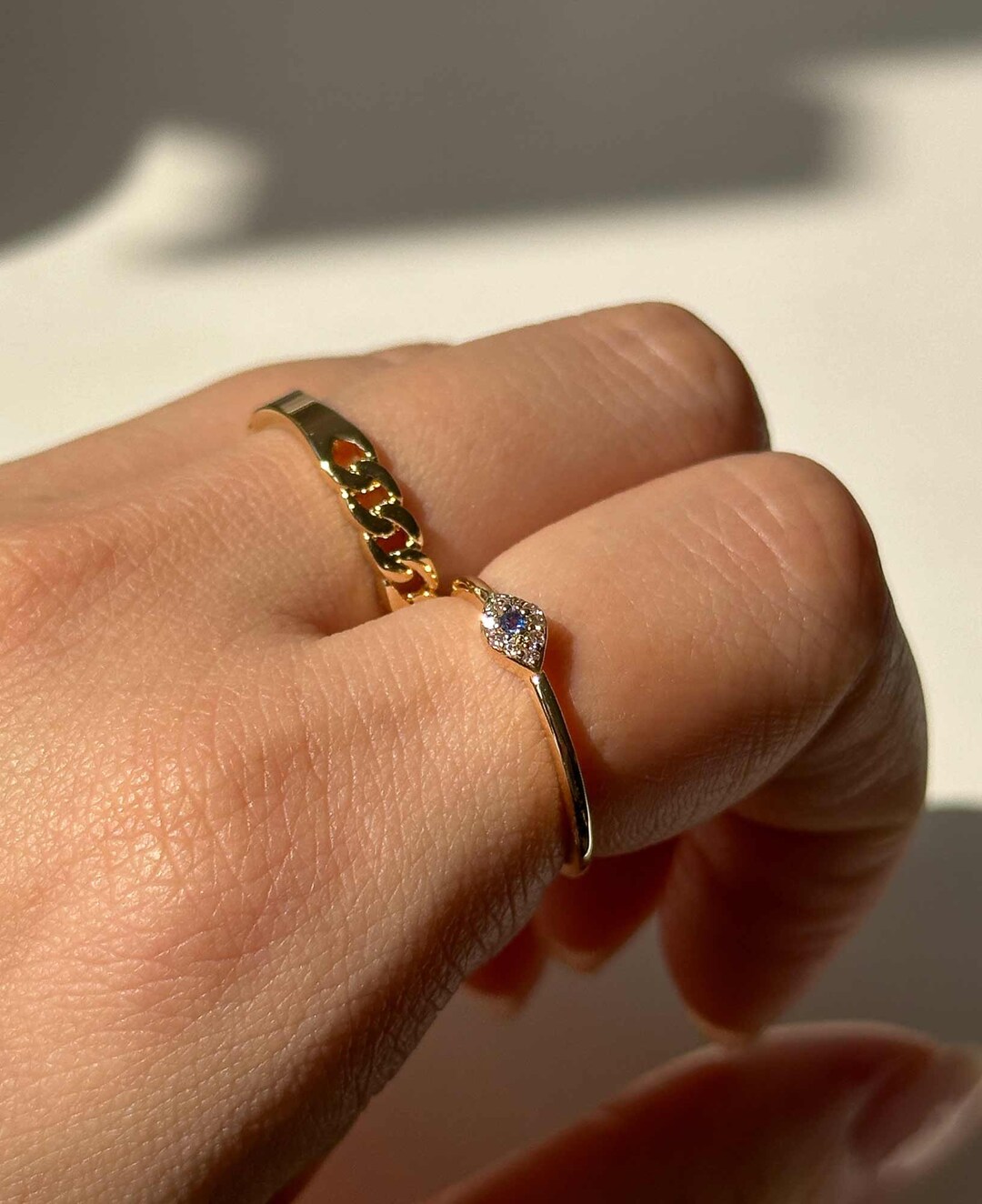Felicia 14k Gold Evil Eye Ring | Minimalist Cubic Zirconia Stackable ...