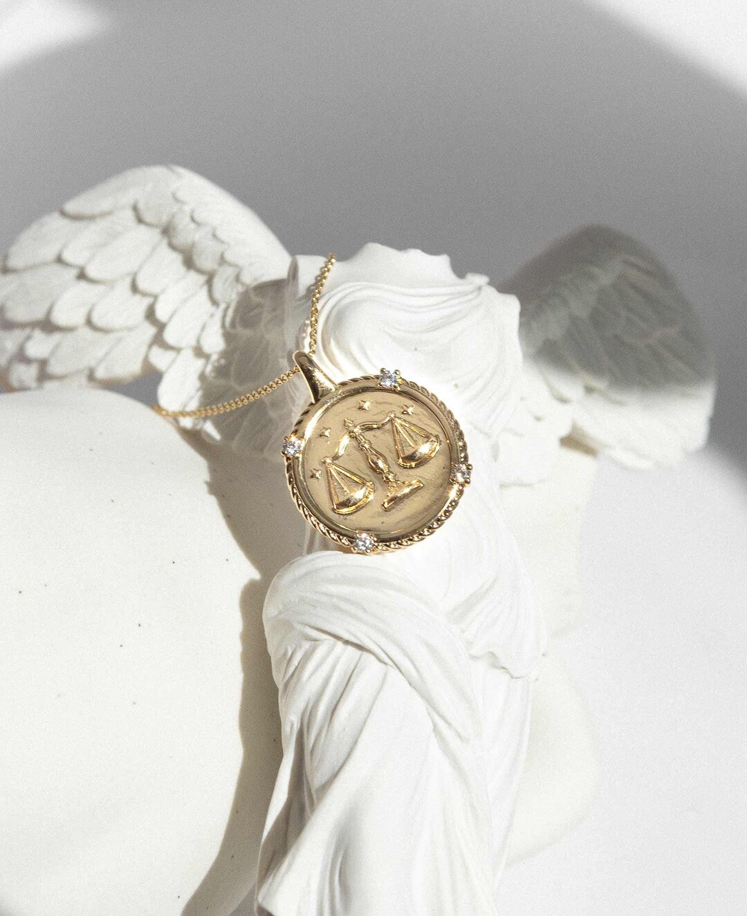 Libra Horoscope Gold Pendant Necklace | Zodiac | Celestial 14k Gold ...