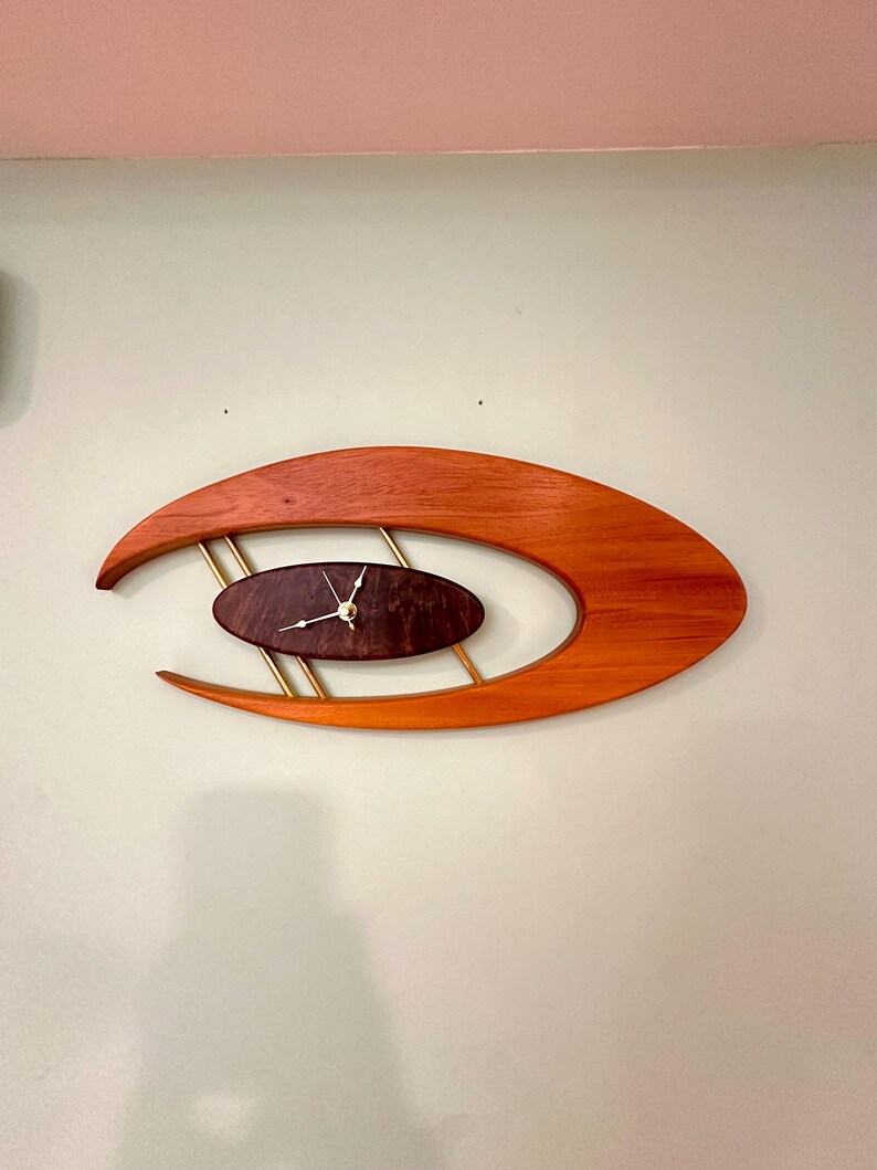 MCM Atomic Boomerang Clock Custom Hand Made Mahogany, Burl Walnut ...