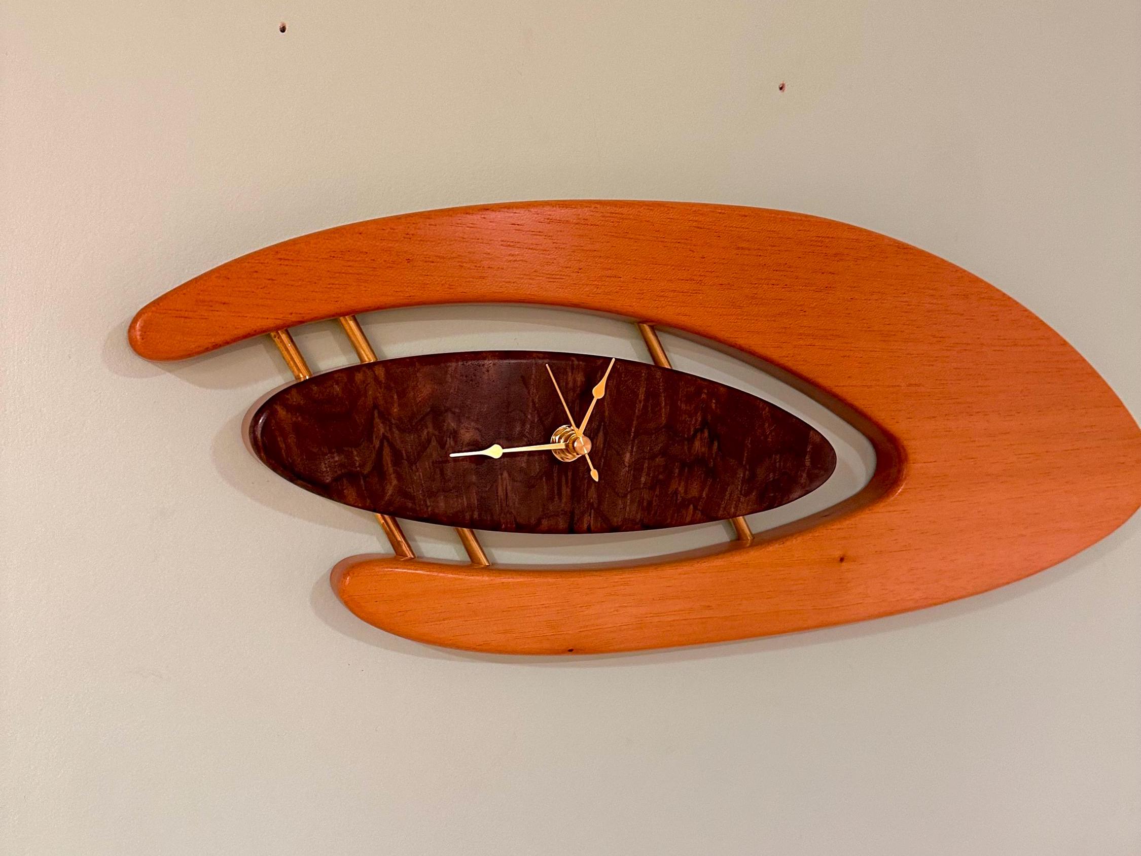 MCM Atomic Boomerang Clock Custom Hand Made Mahogany, Burl Walnut ...