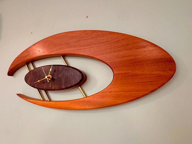 MCM Atomic Boomerang Clock Custom Hand Made Mahogany, Burl Walnut ...