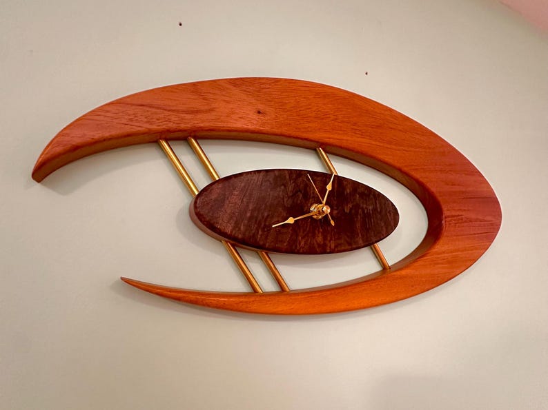 MCM Atomic Boomerang Clock Custom Hand Made Mahogany, Burl Walnut ...