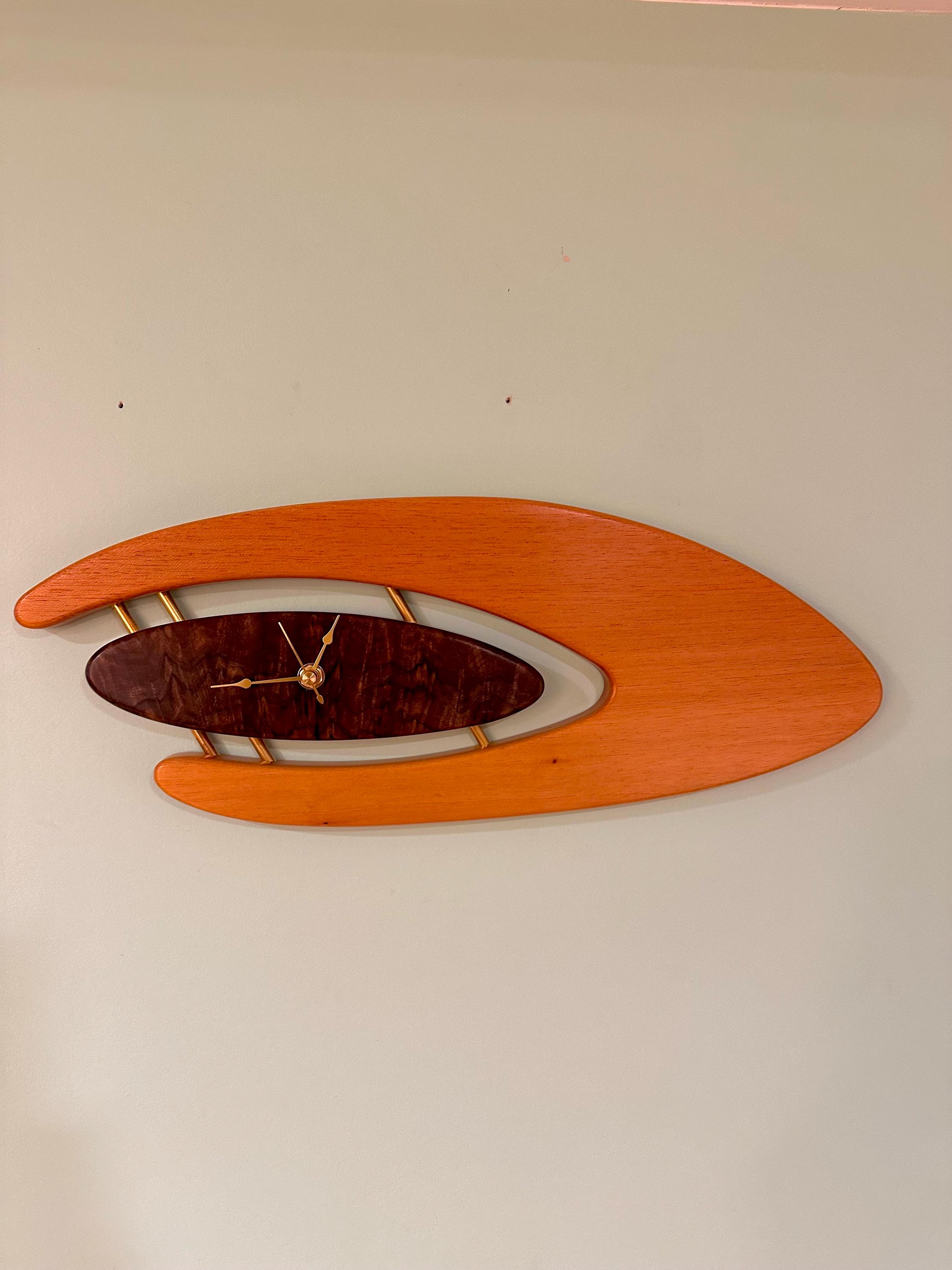 MCM Atomic Boomerang Clock Custom Hand Made Mahogany, Burl Walnut ...