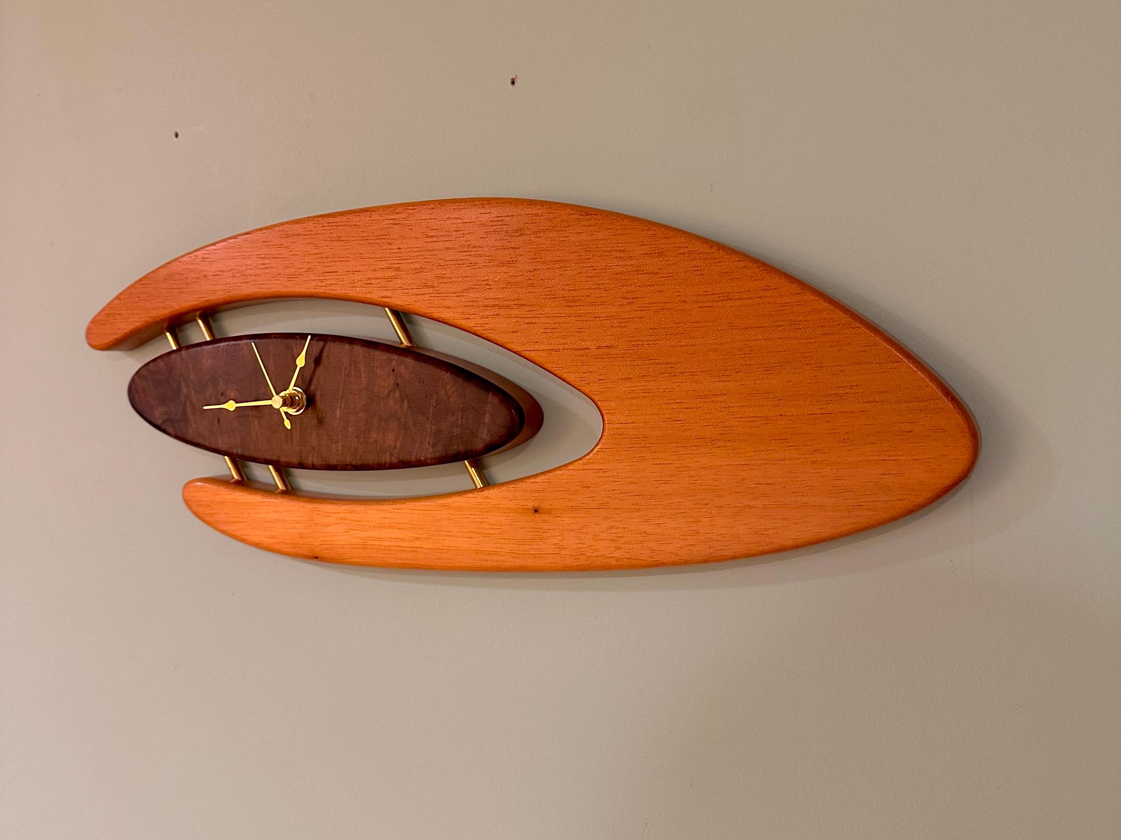 MCM Atomic Boomerang Clock Custom Hand Made Mahogany, Burl Walnut ...