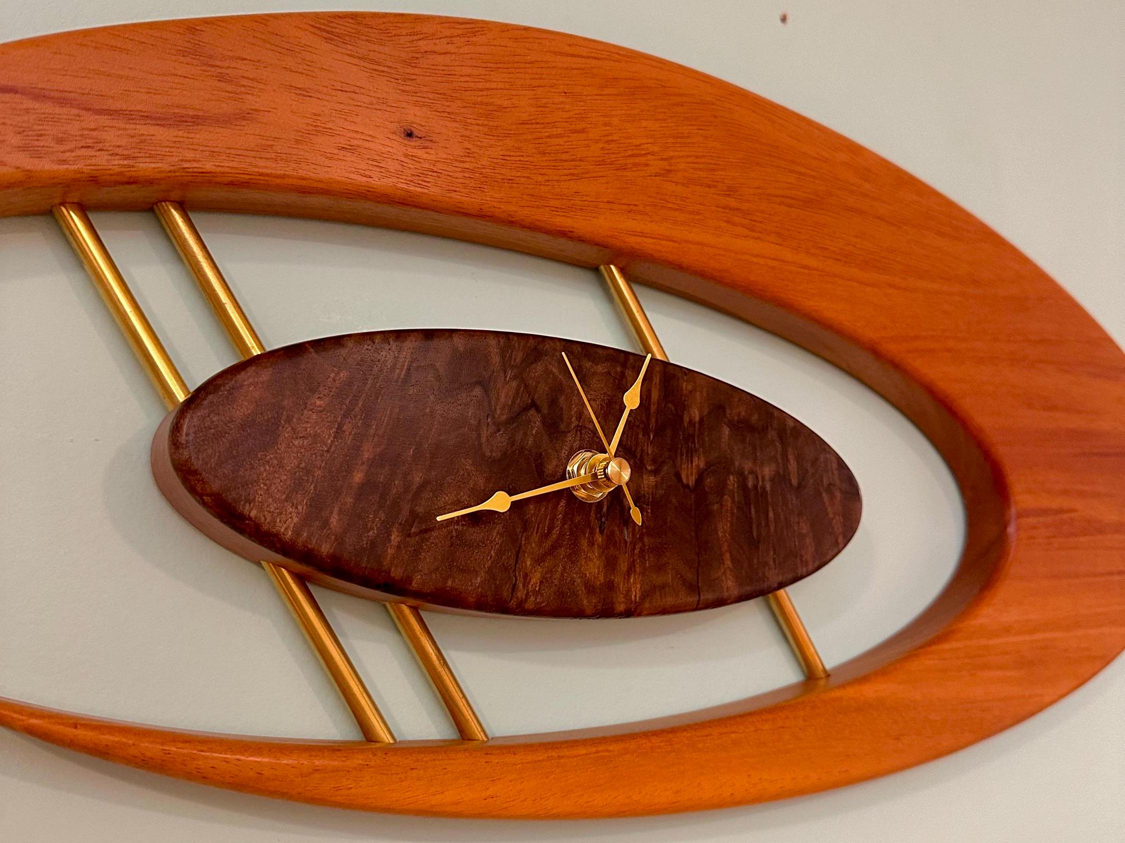 MCM Atomic Boomerang Clock Custom Hand Made Mahogany, Burl Walnut ...