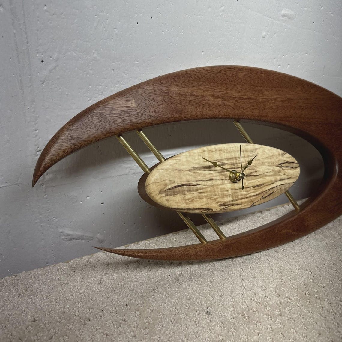 MCM Atomic Boomerang Clock Custom Hand Made Mahogany, Curly Spalted ...