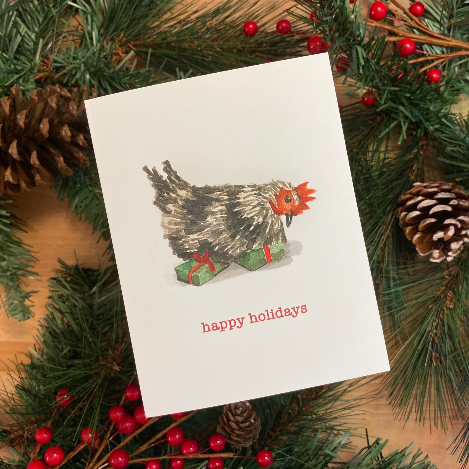 Chicken Holiday Card, Cute Quirky Animal Card, Watercolor Hen - Etsy