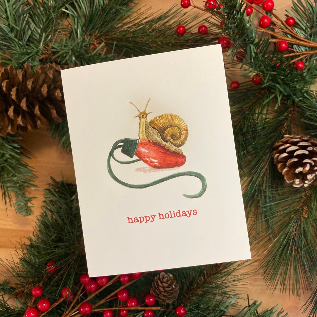 Snail Holiday Card, Cute Quirky Animal Card, Watercolor - Etsy