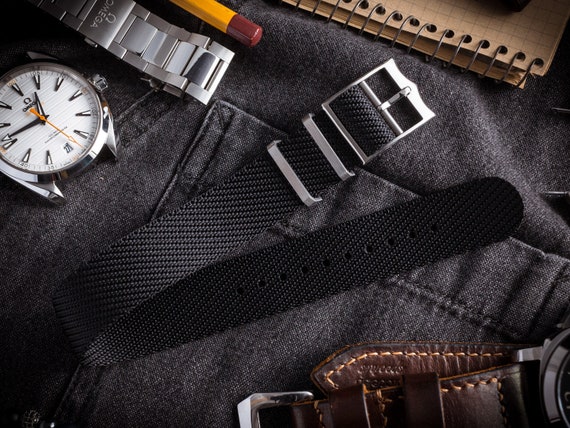 Black Adjustable Single Pass Twill Slip Through Watch Strap - Etsy