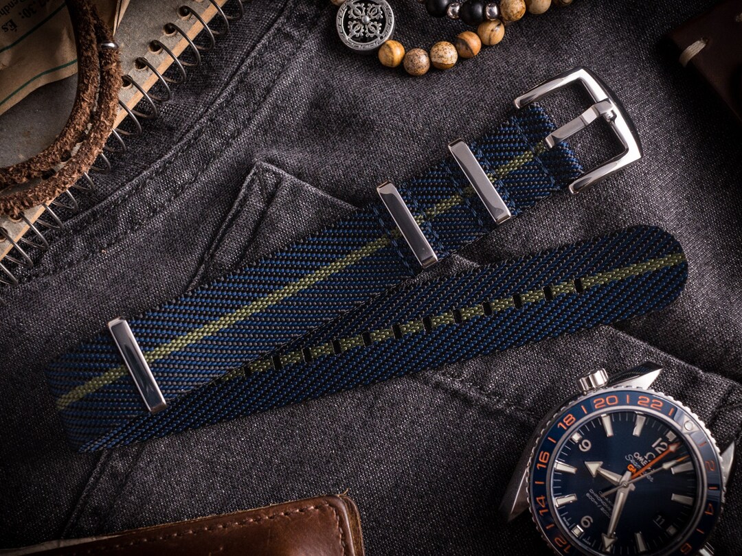 Dark Blue and Green – Premium Twill Slip Through Watch Strap With ...