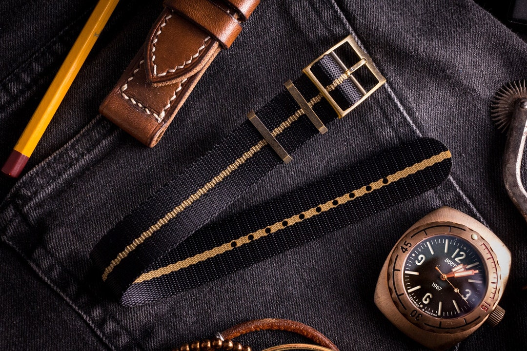 Bronze Hardware - Black and Beige Adjustable Single Pass Slip Through ...