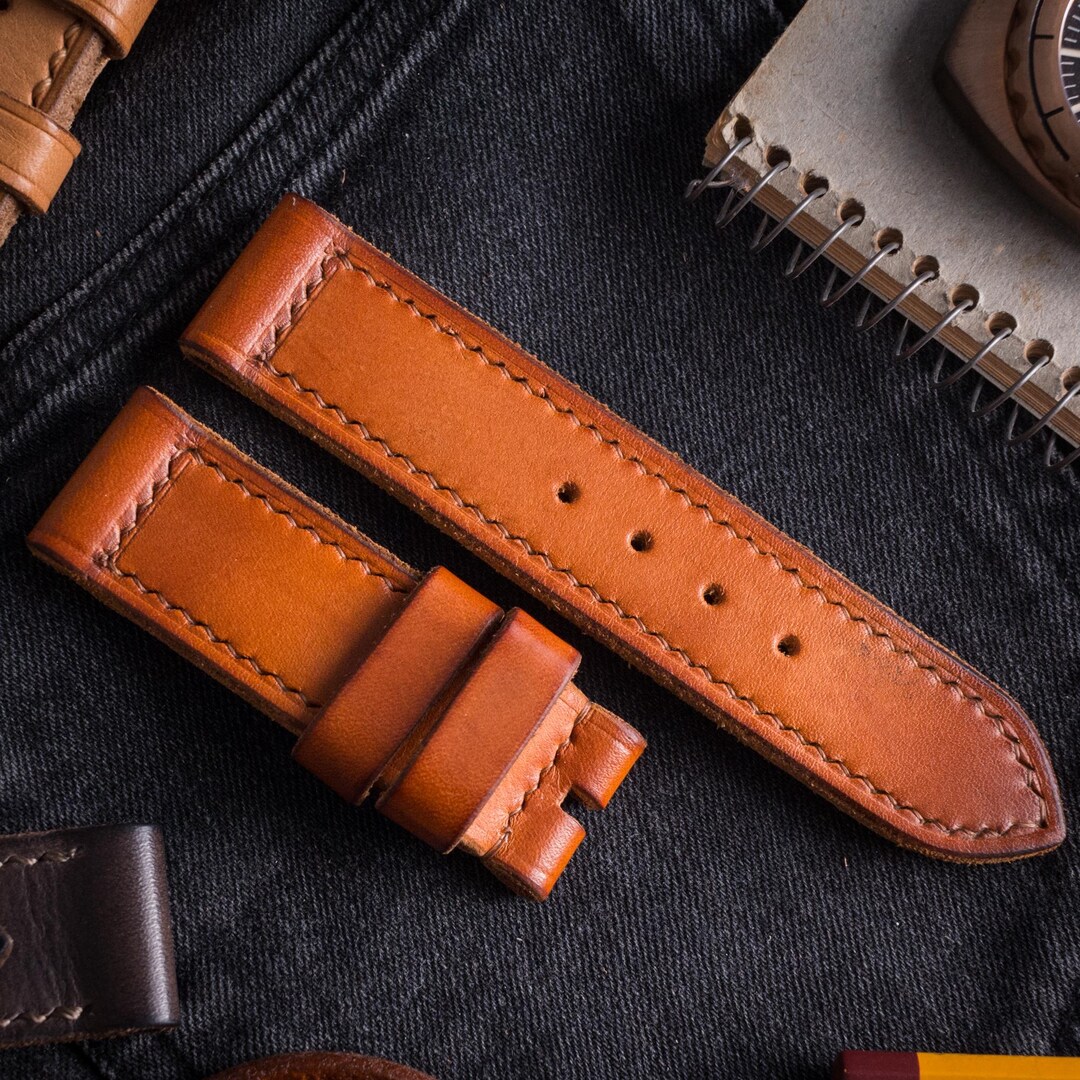 MV009 Handmade, Vintage Tan Brown Leather Strap Based on Minerva Liscio ...