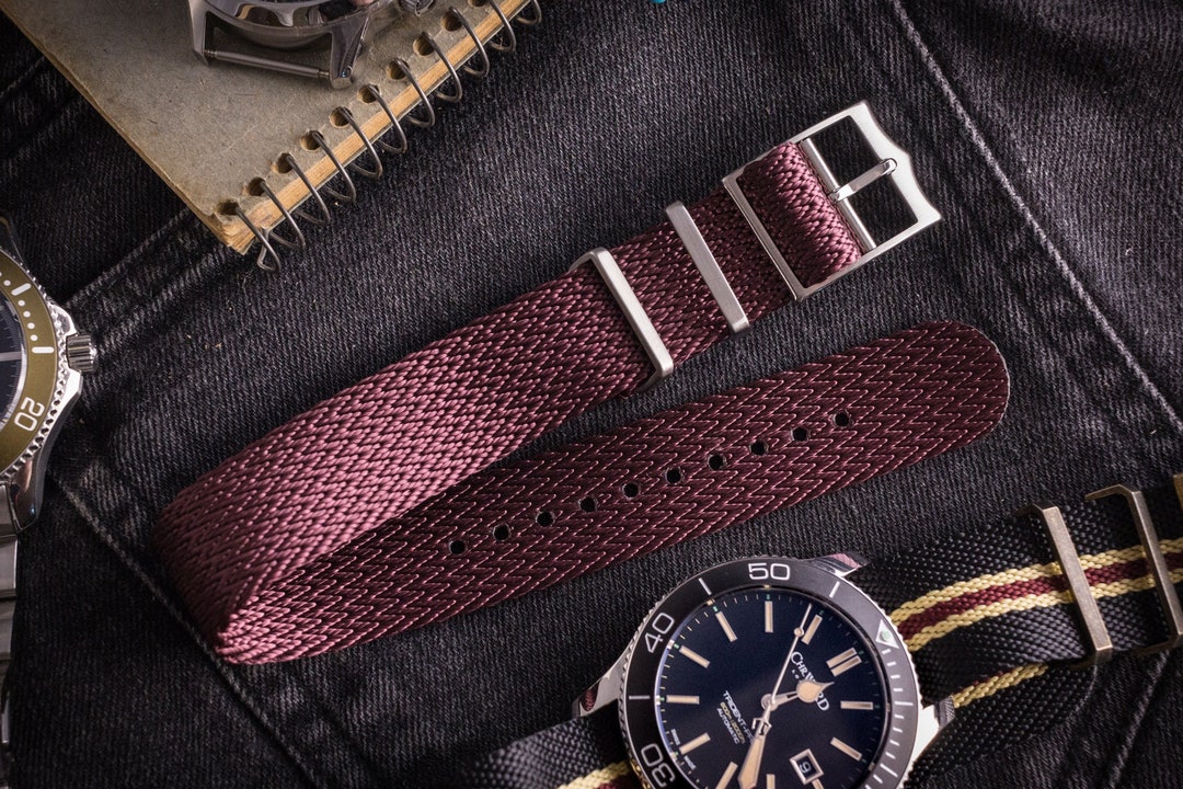 Burgundy Adjustable Single Pass Herringbone Slip Through Watch Strap ...