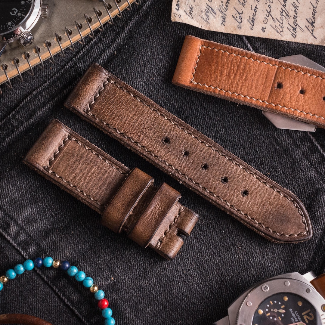 MV018 Distressed Chocolate Brown Leather Strap With Grey Stitching ( 20 ...