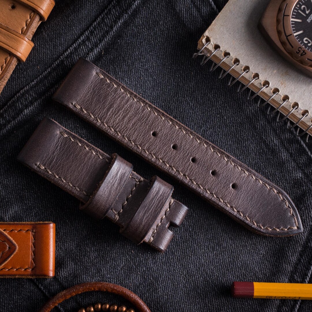 MV008 Handmade, Vintage Dark Grey Leather Strap With Matching Grey ...