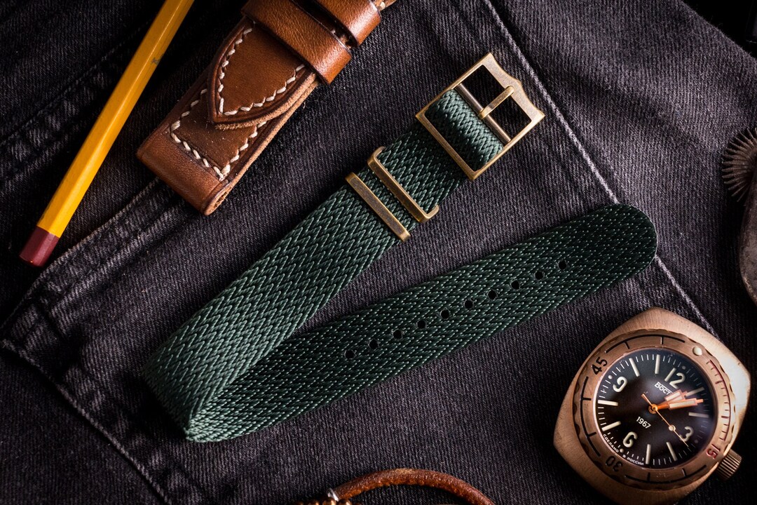 Bronze Hardware - Night Green Herringbone Adjustable Single Pass Slip ...