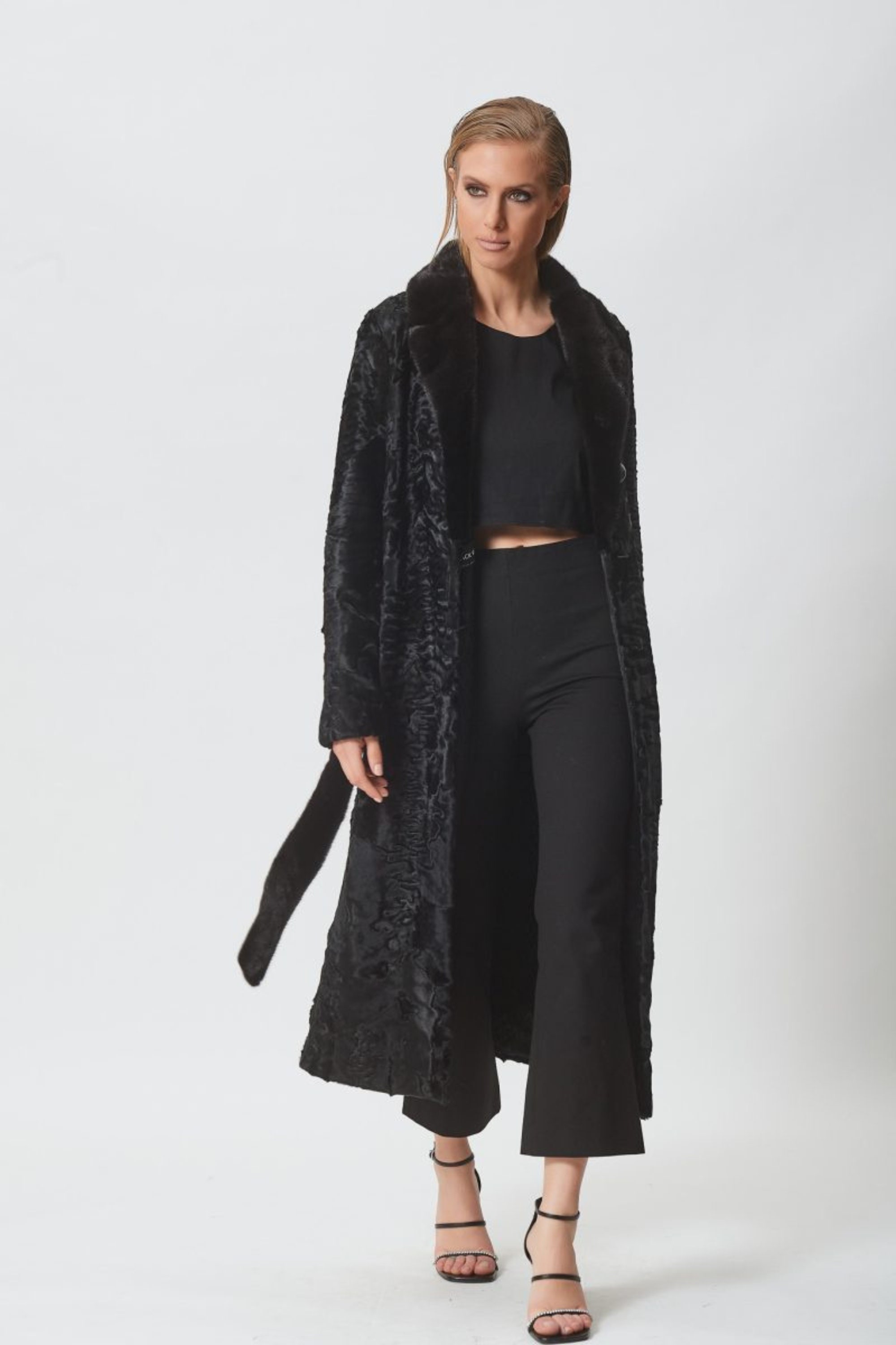 Black Swakara Fur Coat With Mink Collar Made of 100% Real Fur - Etsy