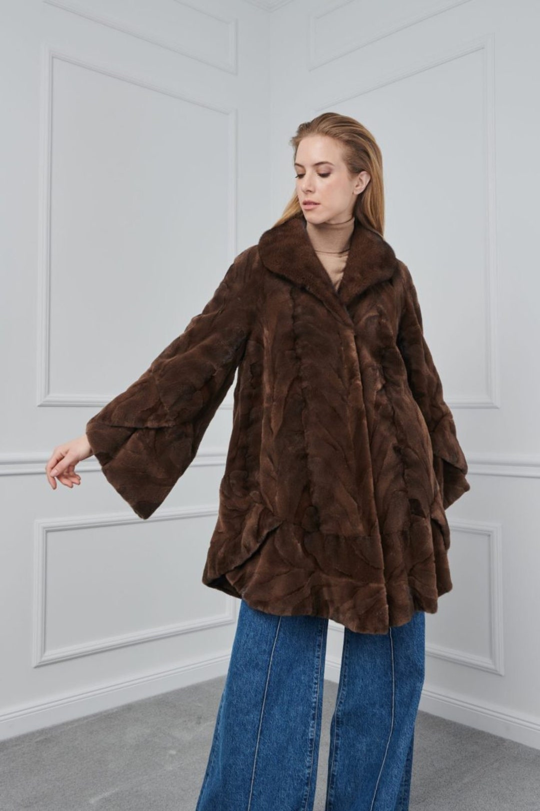 Brown Sheared Mink Fur Sections Jacket Made of 100% Real Fur - Etsy