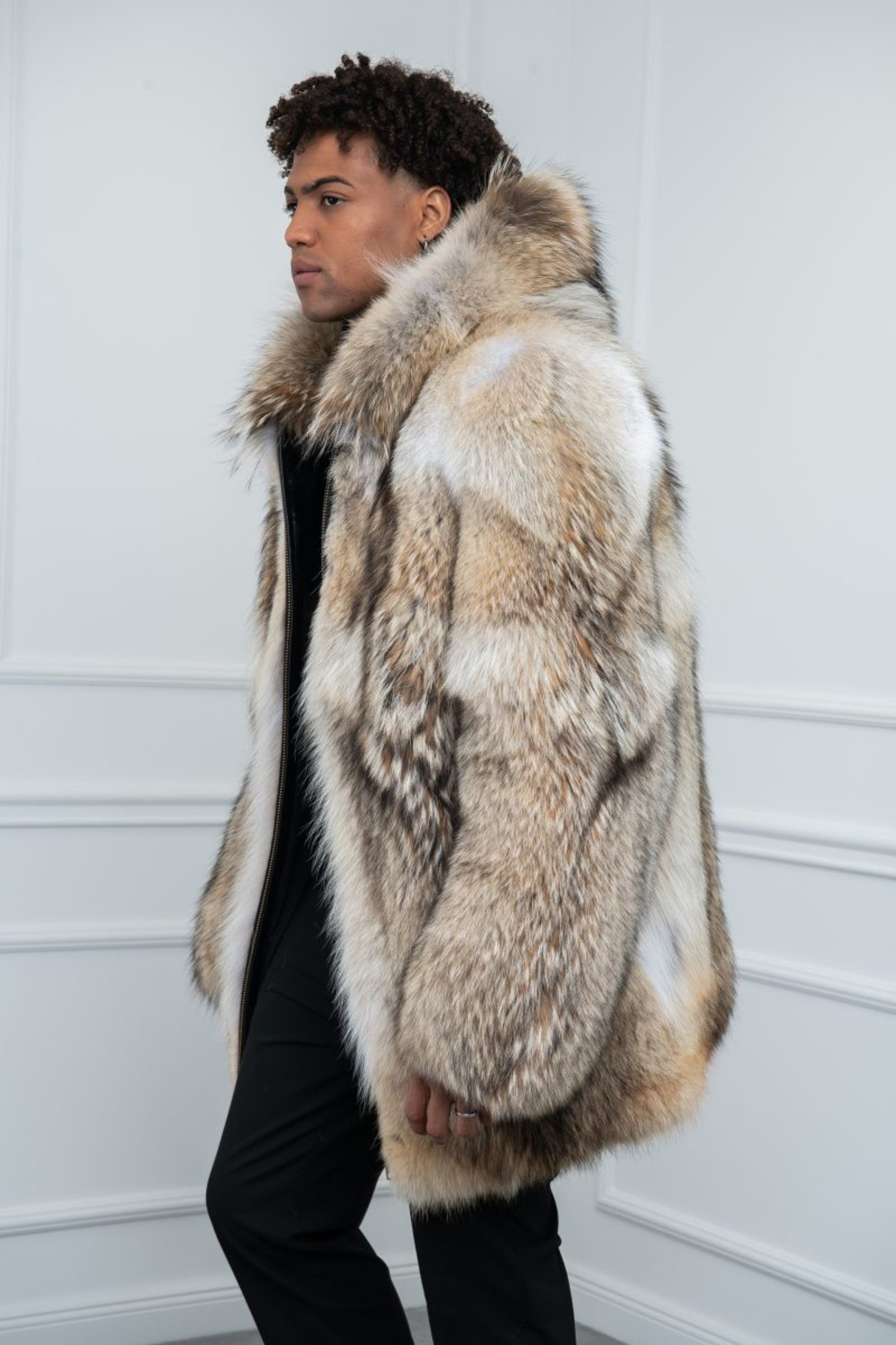 Men's Coyote Fur Jacket With Hood Made of 100% Genuine Fur - Etsy