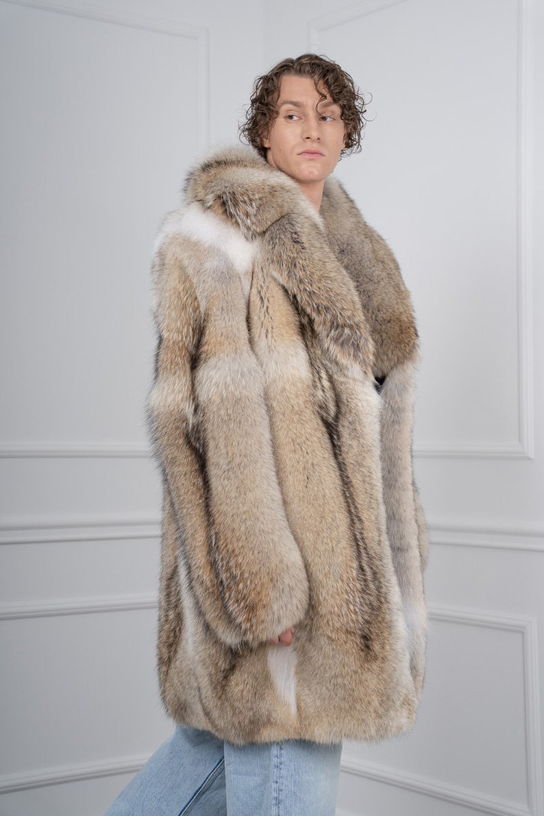 Men's Coyote Fur Coat With Rever Collar - Etsy