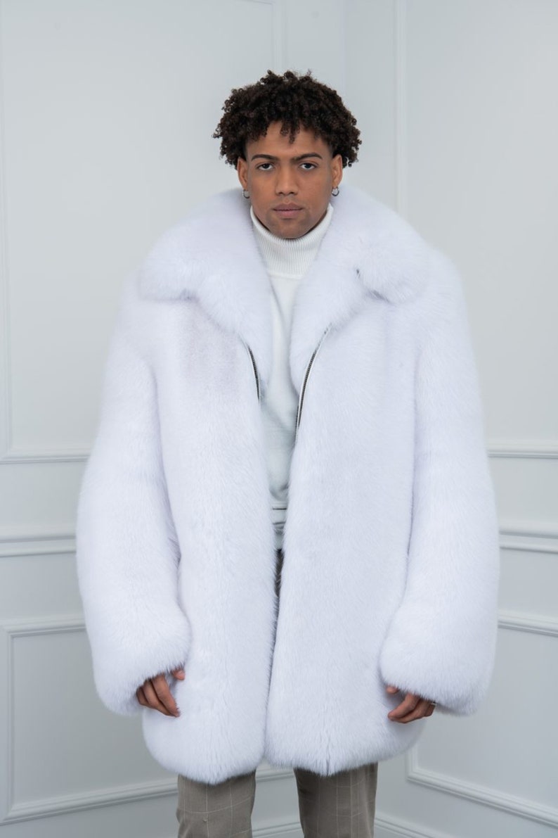 Men's White Fox Fur Jacket Made of 100% Real Fur - Etsy