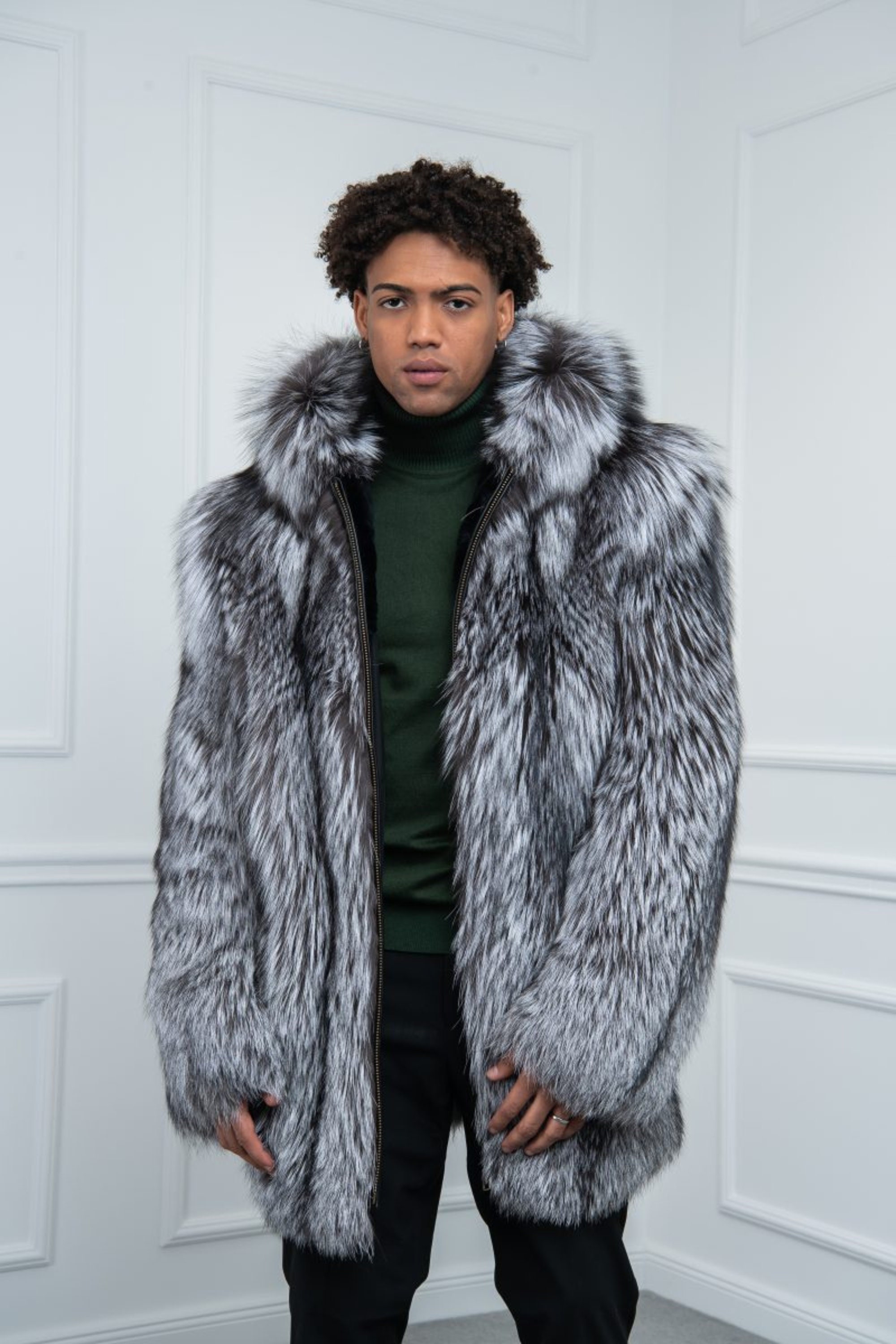 Men's Silver Fox Fur Jacket With Hood Made of 100% Real Fur - Etsy