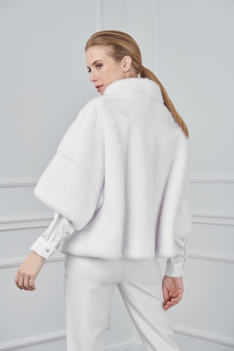White Mink Fur Short Sleeved Short Jacket Made of 100% Real Fur - Etsy