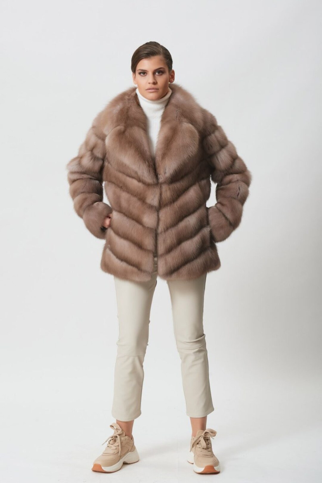 Baum Marten Fur Short Jacket With Rever Collar Made of 100% - Etsy